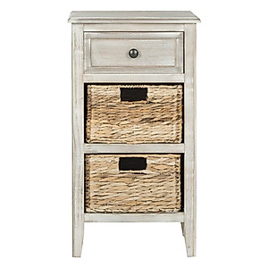 Safavieh Home Collection Everly Drawer White Wash 1-Drawer 2 Removable Baskets Side Table