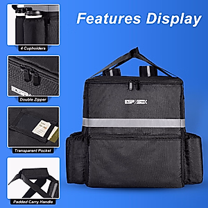 ESPXBOX Food Delivery Backpack with 4 Cup Holder, Insulated Pizza Delivery Bag for Delivery Bike, Large Leakproof Delivery Bags for Hot/Cold Food for Uber Eats, Doordash, Postmates（Black）