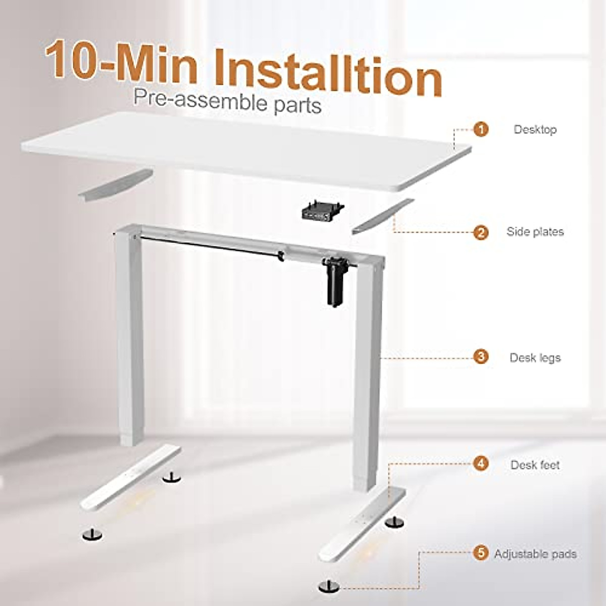 JOY worker Electric Height Adjustable Standing Desk, White Whole Piece 48 x 24 Inches Sit Stand Up Desk with Memory Controller, Quick Assembly Standing Workstation for Home Office