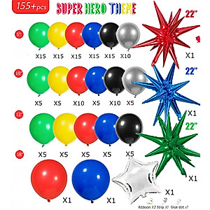 Super hero Balloon garland kit 150+Pcs Red blue green yellow black balloons and starburst balloons for Comic Book Theme Super man Cartoon Birthday Party decorations