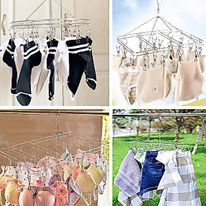 SYJINHUASY Tainless Steel Sock Drying Rack with 20 Clips, Stainless Steel Space-Saving Dryer Rack Washline for Sock,Underwear Etc Small Laundry Items (Stainless Steel-Square)