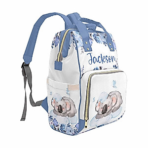 M YESCUSTOM Custom Bear Diaper Bag with Name, Personalized Cute Koala Mommy Nursing Bags Lavender Floral 's Multifunction Backpack Travel Bag with Large Capacity, Holiday Gift for Women New Mom