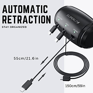 SUPERLIT Multi Car Retractable Backseat 3 in 1 Car Charging Station Box Compatible with All Phones | iPhone | Samsung | Android | Uber Lyft Turo Ride Share Customer Charging Dock Attach to Headrest