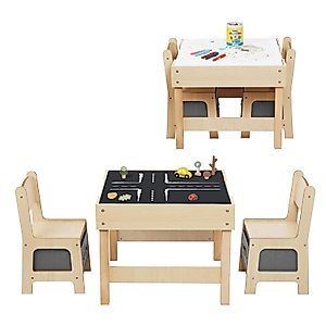 OOOK 3 in1 Toddler Table and Chair Set, Kids Table and Chairs Ages 3-7 with Versatile Tabletop and Storage Drawer, Kids Sensory Table for Home, Nursery and Playroom. Premium Gift for Boys and Girls.