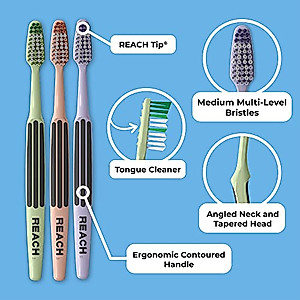 REACH Advanced Design Toothbrushes, Medium, 2-Count
