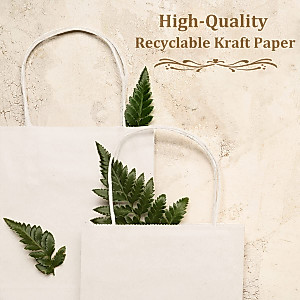 Poever 16x6x12 Kraft Paper Bags with Handles 25 PCS Bulk, Large Shopping Bags White Gift Bags Tote Bags Recyclable for Small Business Retail Grocery Merchandise