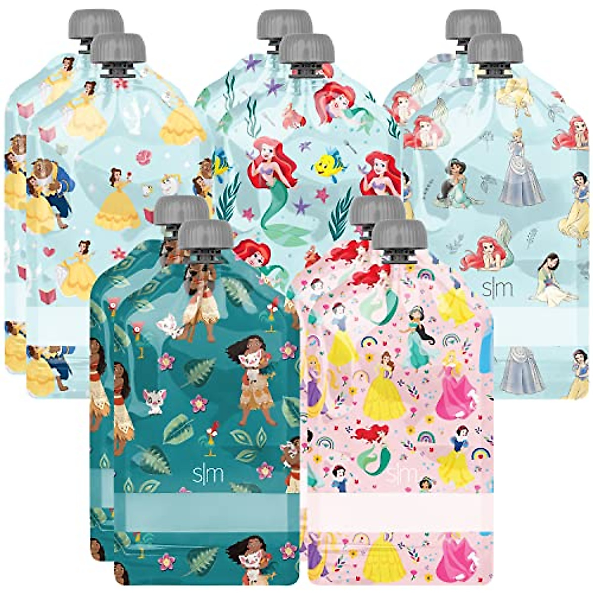 Simple Modern Disney Reusable Baby Food Pouches for Toddlers | BPA Free Plastic, Food Safe, Freezer Safe | Refillable for Applesauce Yogurt & Puree Squeeze Pouch | 10 pack | 5oz | Disney Princesses