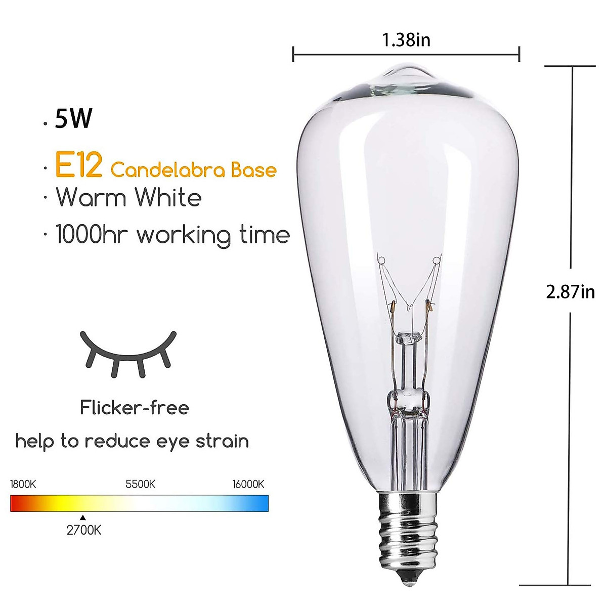 Romasaty 10-Pack ST35 Light Bulbs Replacement Edison Clear Bulbs -5 Watts C7/E12 Screw Base for Indoor/Outdoor Patio String Lights