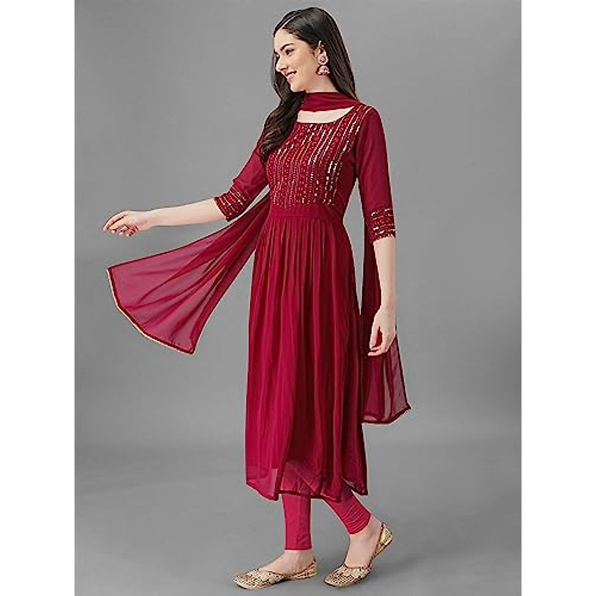 DREAMANGEL FASHION Womens Party Wear Georgette Printed straight Kurta With Dupttaa (as1, alpha, s, regular, regular, PINK)