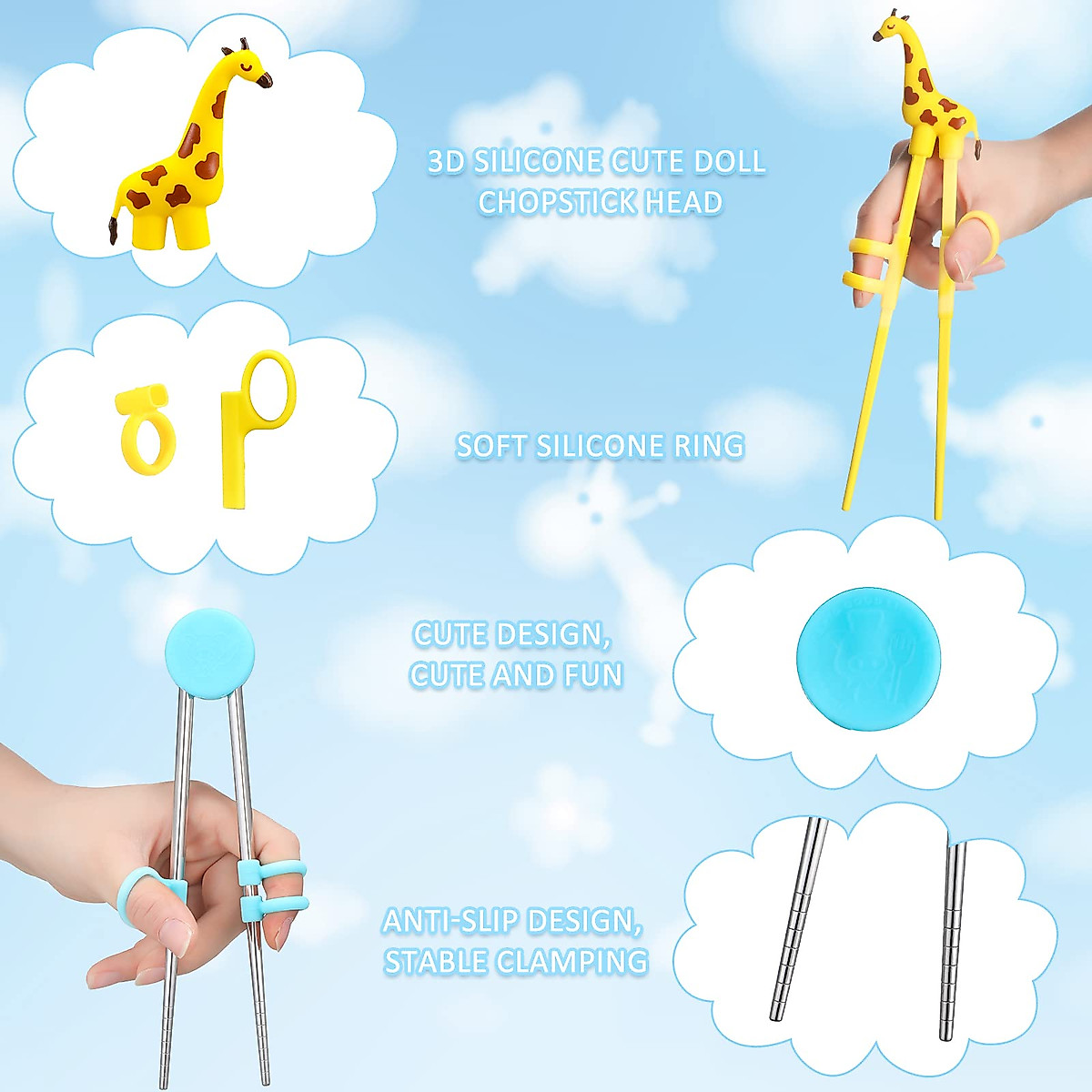 8 Pairs Kids Training Chopsticks Learning Chopstick Helper Children's Learning Chopstick with Auxiliary Device Trainer Chopstick Set Cute Animals Chopsticks for Children Beginners Adults