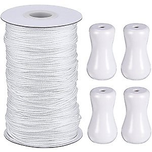 1.8 mm White Braided Lift Shade Cord 55 Yards/Roll with 4 Pieces White Wood Pendant for Aluminum Blind Shade, Gardening Plant and Crafts (White)