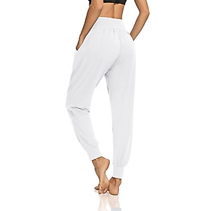 DIBAOLONG Womens Yoga Joggers Loose Workout Sweat Pants Comfy Lounge Pants with Pockets White L