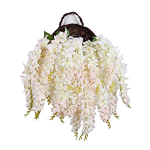 Duovlo Silk Wisteria Flower Artificial 2.13 Feet Hanging Wisteria Vine Fake Flower Bush String Home Party Wedding Decoration,Pack of 4 (Light Pink)