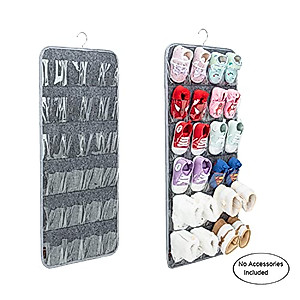 PACMAXI Over The Door Shoes Organizer for 12 Pairs of Baby Shoes Boys Girl, Hanging Baby Shoe Organizer with Hanger(Felt Material-Grey)