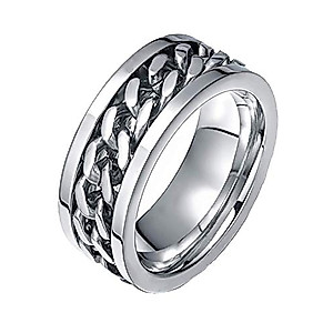 HIJONES Men Women Stainless Steel 8MM Class Spinner Chain Worry Ring Band for Anxiety People Silver Size 15