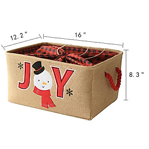 INough Gift Baskets Empty Large Christmas Basket Christmas Empty Christmas Gift Baskets with Handles Collapsible Christmas Storage Baskets, Holiday Baskets for Kidsroom Nursery Play Room (Large, Joy)