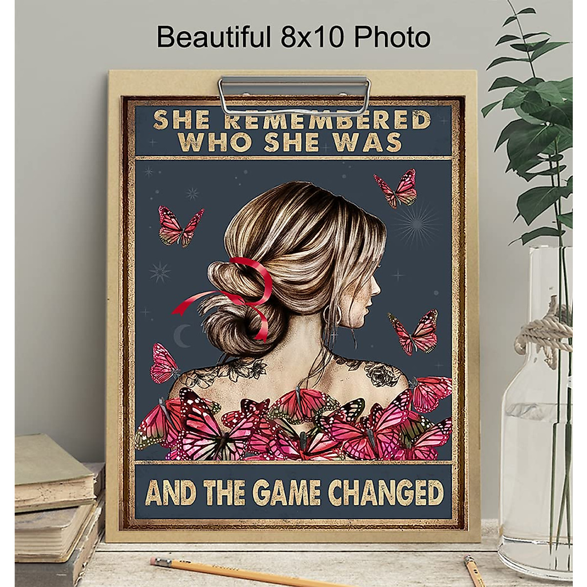 She Remembered Who She Was And The Game Changed - Uplifting Encouragement Gifts for Women - Inspirational Positive Quotes Wall Decor - Motivational Wall Art - Boho Decoration Poster - Girls, Teens
