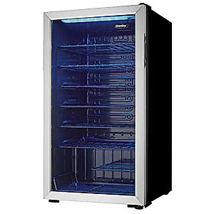 Danby DWC036A1BSSDB-6 3.3 Cu. Ft. Free Standing Wine Cooler, Holds 36 Bottles, Single Zone Fridge with Glass Door-Chiller for Kitchen, Home Bar, Stainless Steel