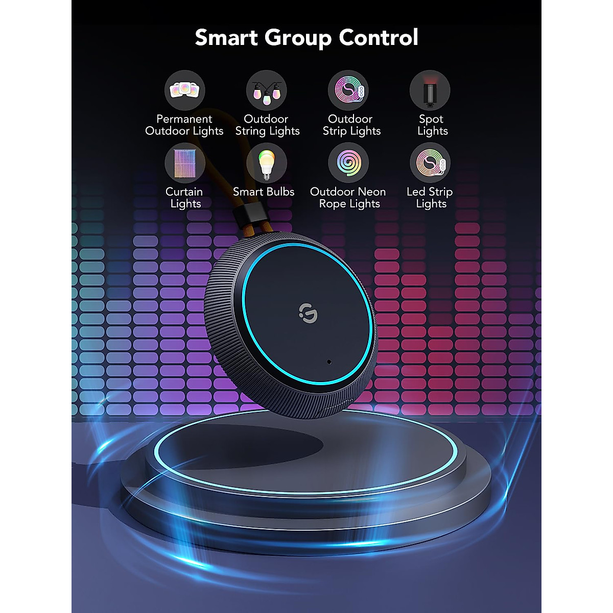 Govee Outdoor Light Show Box, 22 Music Modes and 20 Scene Modes, Bluetooth Smart Group Control 10 Devices, IP65 Waterproof, Battery Powered, USB Charged, Supports Govee Smart Color Lights