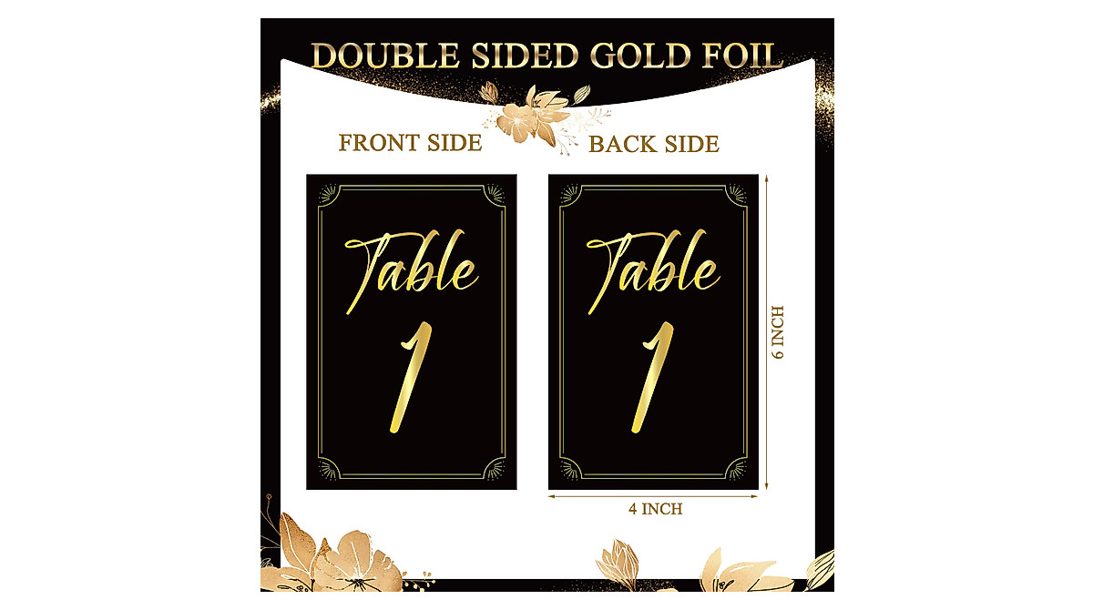 Elegant 31 Sets Black & Gold Table Number Cards for Weddings & Events