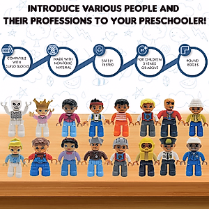 Kids Toys People Figures for Kids - Preschool Toys Building Blocks People Set for Kids - Compatible with Major Brands Building Blocks for Toddlers 1-6 - STEM Building Toys - (16 Toy Figures People)