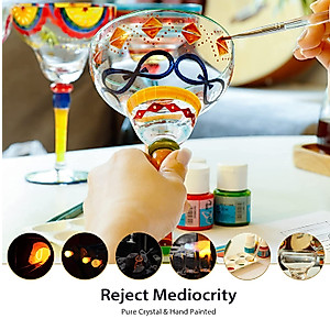 Painted Margarita Glass, Mexican Collection Stemless Margarita Glasses Cup Set Unique/Decorative Hand Blown Glassware Margarita Glasses,D
