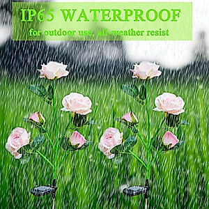 SmilingTown Solar Garden Stake Lights 2 Pack with 10 Rose Flowers Landscape Path Decorative Lights Waterproof for Outdoor Yard Grave Cemetery Pathway Courtyard Lawn (Pink)