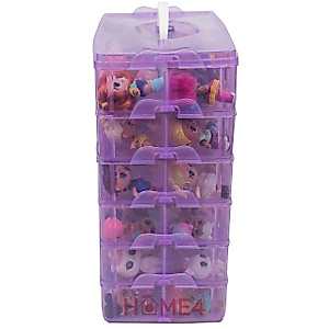 HOME4 No BPA 60 Adjustable Compartments 6 Layers Stackable Storage Container Organizer Carrying Display Case, Compatible with Small Toys Lol, Shopkins, Omg (Dolls Not Included) (Purple)