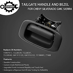 Tailgate Handle Latch and Bezel Trim with Rod Clips | for 1999-2007 Chevy Silverado GMC Sierra 1500 2500 3500 | Replaces# 15997911, 15228539, 15228541, 15228540