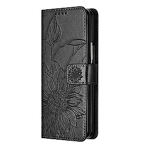 Cell Phone Flip Case Cover Slim Case Compatible with Samsung Galaxy Z Fold 5 Wallet Case with Card Holder, Embossed Floral Cover Leather Folio Flip Case Shockproof Protective Cover Compatible with Wom