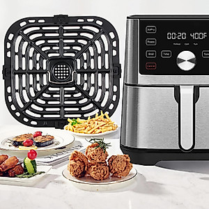 Upgraded Air Fryer Grill Pan for Instant Vortex Plus 6QT Air Fryers, Non-Stick Air Fryer Plates with Air Fryer Rubber Bumpers, Square Air Fryer Grill Plate with Holes, Dishwasher Safe