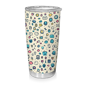 FOCIUZTA 20oz Tumbler with lid, Insulated Cup, Travel Coffee Mug, Ideal for Easter, Gaming Enthusiast, Mother’s Day, Birthday Gifts, Fun Tech Doodle Pattern