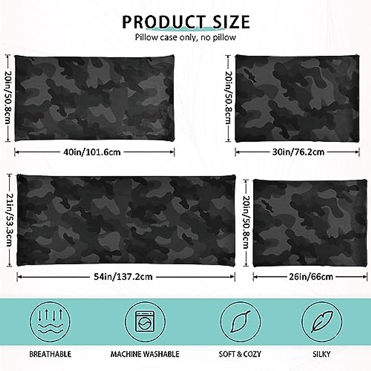 Dark Abstract Camo Pillow Cases King Size Super Soft Pillowcase with Zipper Washed Microfiber Pillowcases for Bedroom Sofa Couch Home Decoration
