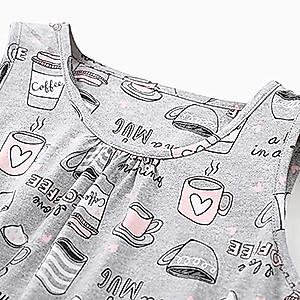 Lu's Chic Women's Short Pajama Set Cute 2 Piece Sleepwear Cotton Print Sleeveless Loungewear Summer Drawstring Pleated Tank Crew Neck Grey Cup Large