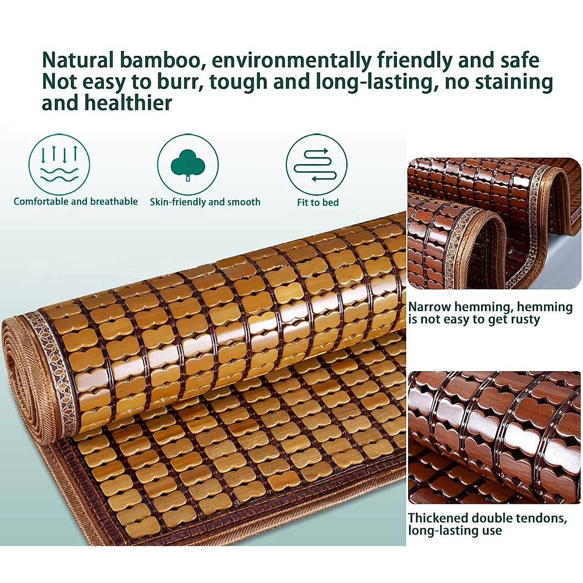 Natural Bamboo Summer Sleeping Mat, Foldable Cooling Mat for Bed, Home Quick Cooling Textile Rattan Mat, Bamboo Sleeping Mat for Home School Dormitory, Brown(Twin(39.4"*74.8"))