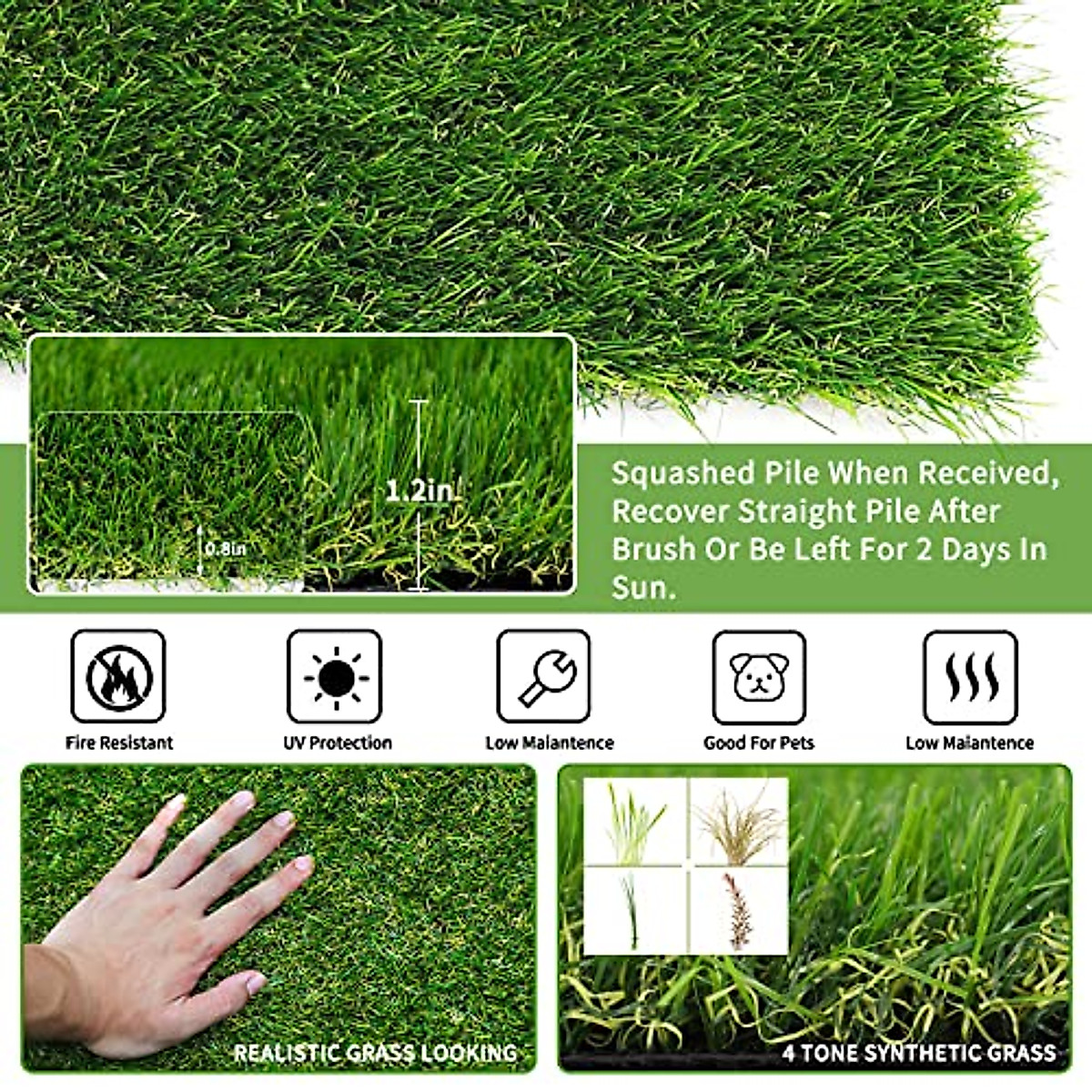 TONAHUTU Artificial Grass, Professional Dog Pee Grass 1.2in Thick Synthetic Fake Grass Artificial Grass Mat Rug Carpet for Garden Backyard Balcony Fake Grass Party Wedding Christmas Rug (3FT*5FT)