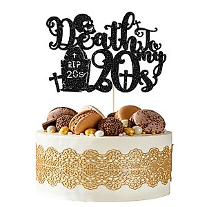 1 Pack Black Glitter Death to My 20’s Cake Topper Rip Twenties/Cheers to 30 Years/Happy 30th Birthday Cake Topper Decorations for Death to My Youth 30th Birthday Party Decorations