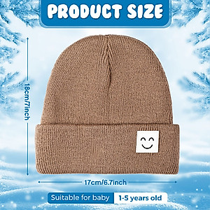 Coume 3 Pcs Baby Beanie Knitted Hats Toddler Kids Beanie Caps Soft Warm Baby Knit Winter Hat Smile Face Knitted Baby Beanie (Coffee, Gray, Black)