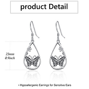 Palpitate Butterfly Earrings Butterfly Dangle Earrings 925 Sterling Silver Hypoallergenic Dangle Butterfly Earrings for Women Jewelry Gifts