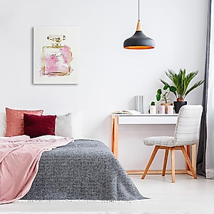 Stupell Industries Glam Perfume Bottle Gold Pink Oversized Stretched Canvas Wall Art, Proudly Made in USA for Living Room