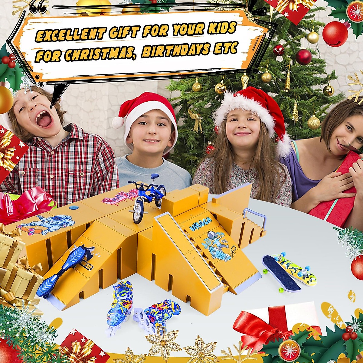 Finger Skateboard Skateparks ramp 8- in-1 kit Sets,Fingerboard Obstacles，Deck Ramps Mini Finger Skateboard Park kit, Finger Skateboards for Kids Birthday Toys etc