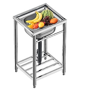 Workstation Sink,with Drainer Unit And Tap,Free Standing Catering Commercial Sink,Commercial Sink,w/Faucet Utility Washing Hand Basin,for Laundry Garage Indoor Outdoor ( Color : A , Size : 47*42*80cm