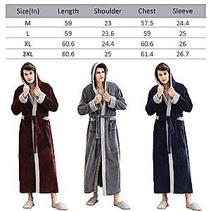Hellomamma Mens Long Robes with Hood Full Length Hooded Bathrobe Fleece Plush Fluffy Housecoat Nightgown Wine Red