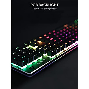 BLOOTH Mechanical Gaming Keyboard RGB Backlit 104 Keys, Red Switches Customizable Key with 12 LED RGB Color Modes, 7 Levels Brightness and Speed Adjustment, USB Wired for PC Gamers