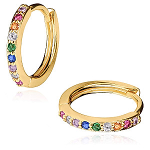 LAVLA Rainbow Pave CZ Gold Hoop Earrings for Women | Small Huggie Earrings for Cartilage, Lobe, Multiple Piercings