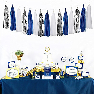 Birthday Decorations for Men,Blue Birthday Party Decorations for Boys with Happy Birthday Banner,Hanging Swirl,Circle Dots Garland,Tissue Pompoms,Tassels Garland for Birthday Party