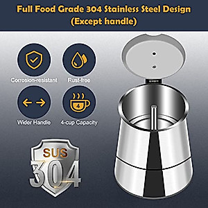 Italian coffee maker moka pot：espresso maker Stovetop Espresso Maker, Stainless Steel Moka Pot Percolator Coffee Pot Expresso coffee Brewer Classic Coffee Maker for Home & Camping, 4 Cup / 6.7oz