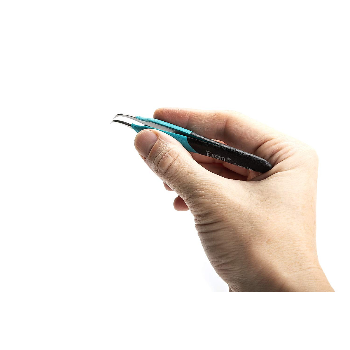 Erem E7SA Stainless Steel Curved Micro Point Anti Magnetic Ergonomic Tweezer, 5" Overall Length, 5" Length, with Curved Micro Point