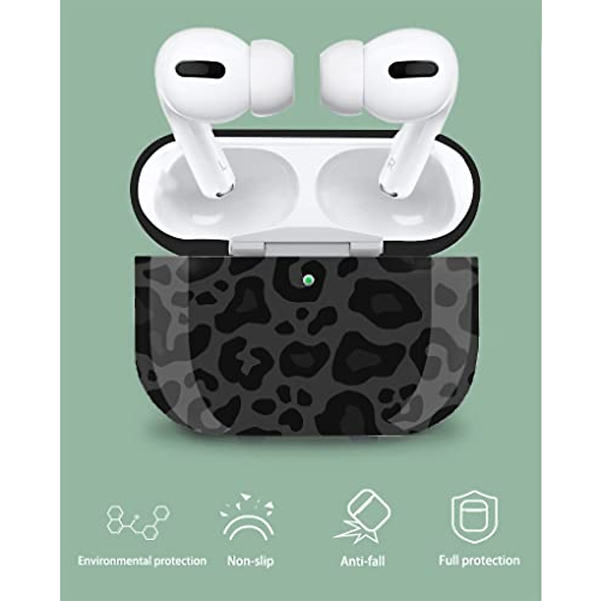 Olytop for Airpods Pro Case Leopard, Cute Air pods Pro Protective Case Cover Printed Hard Skin Women Girl for Apple Airpod Pro Charging Case with Keychain AirPods Pro 2019 Set - Black/Grey Leopard