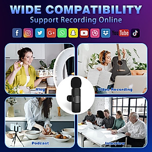 Dual Wireless Microphone for iPhone iPad Plug-Play Wireless Lavalier Mic Noise Reduction for Video Recording, Live Stream, YouTube, TikTok, Facebook, Zoom, Interview, Podcast (One Pair Two Mic)